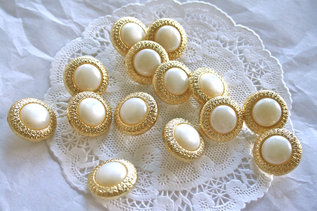 2 Part Shank Buttons, Pearl and Gold Textured Buttons - Etsy