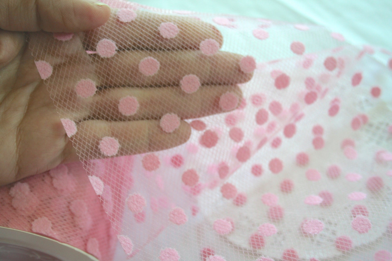 Pink Flocked POLKA Dot TULLE Mesh Ribbon - Etsy