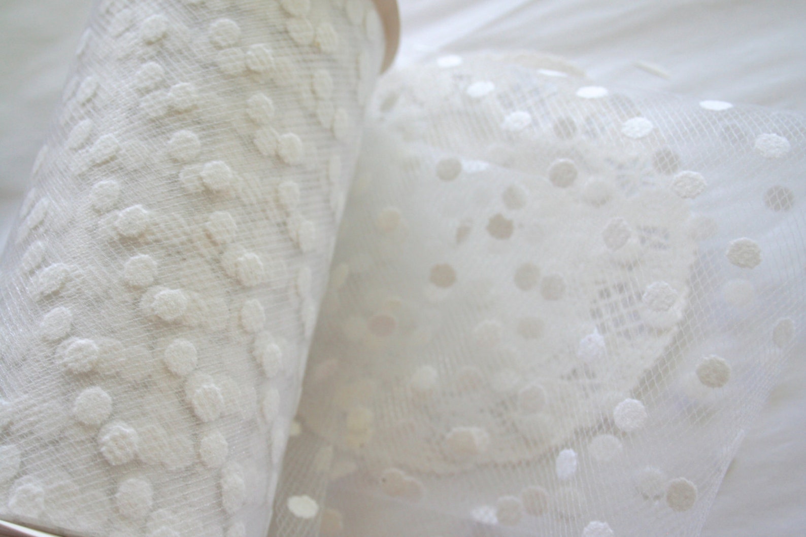 White Flocked POLKA Dot TULLE Mesh Ribbon - Etsy