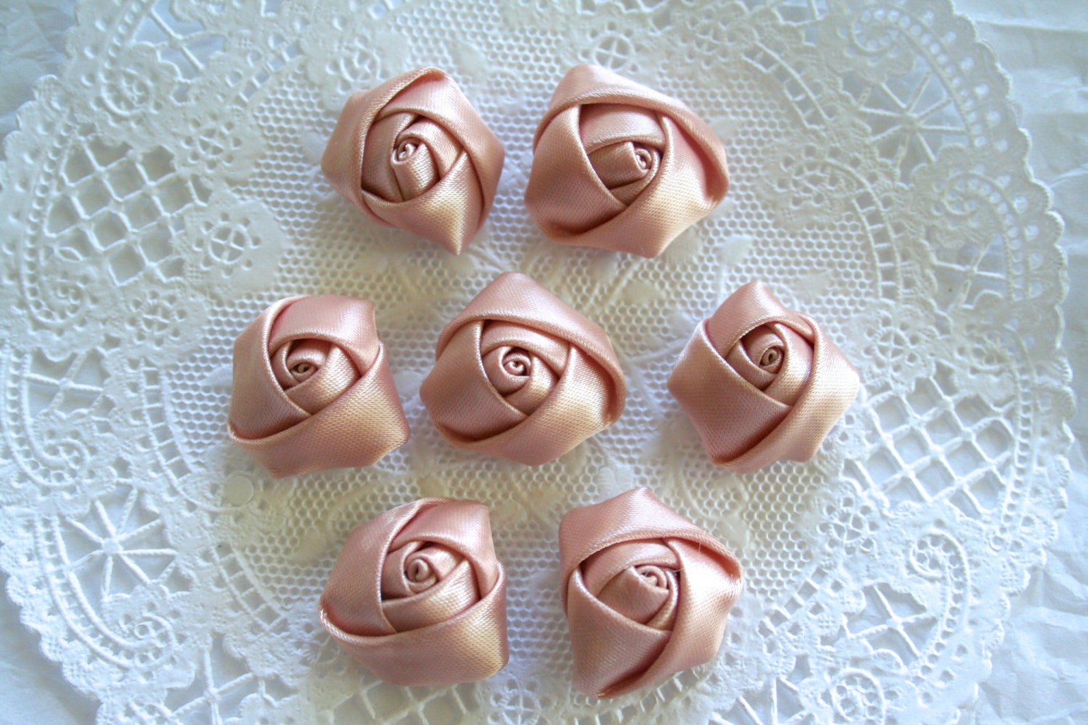 Satin Rose Rosettes ALMOND Rolled Roses - Etsy