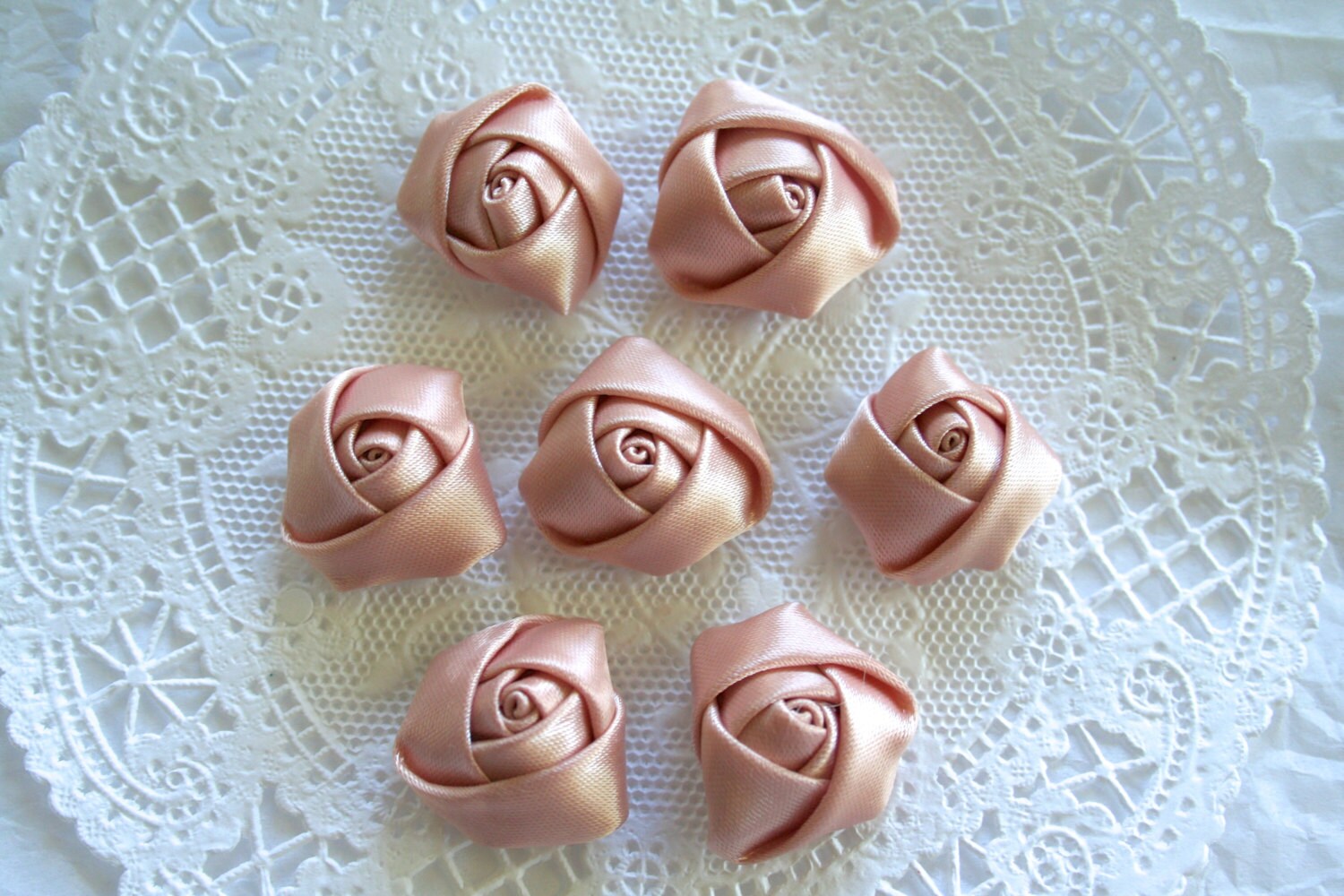 Satin Rose Rosettes, ALMOND, Rolled Roses - Etsy