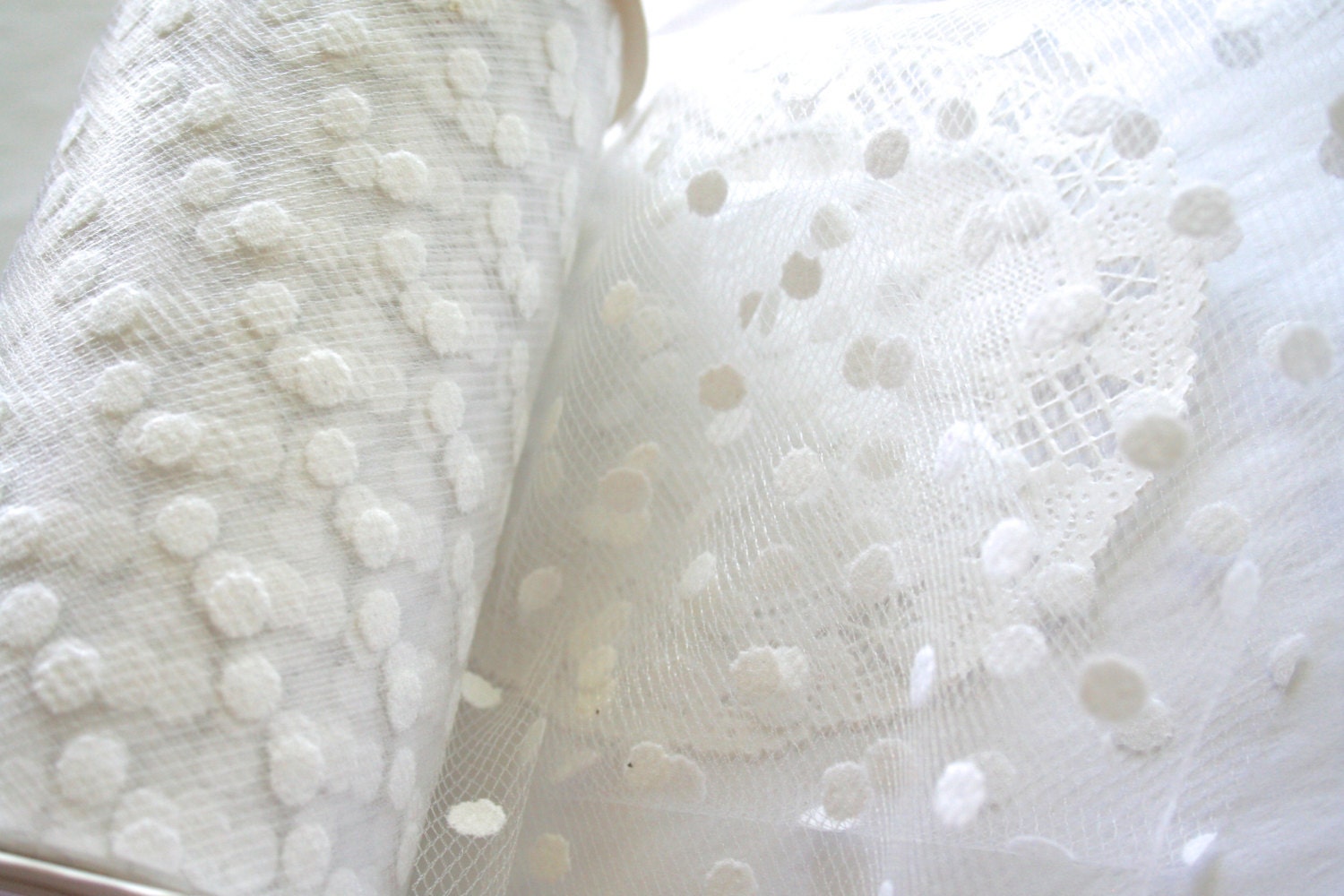 White Flocked POLKA Dot TULLE Mesh Ribbon - Etsy