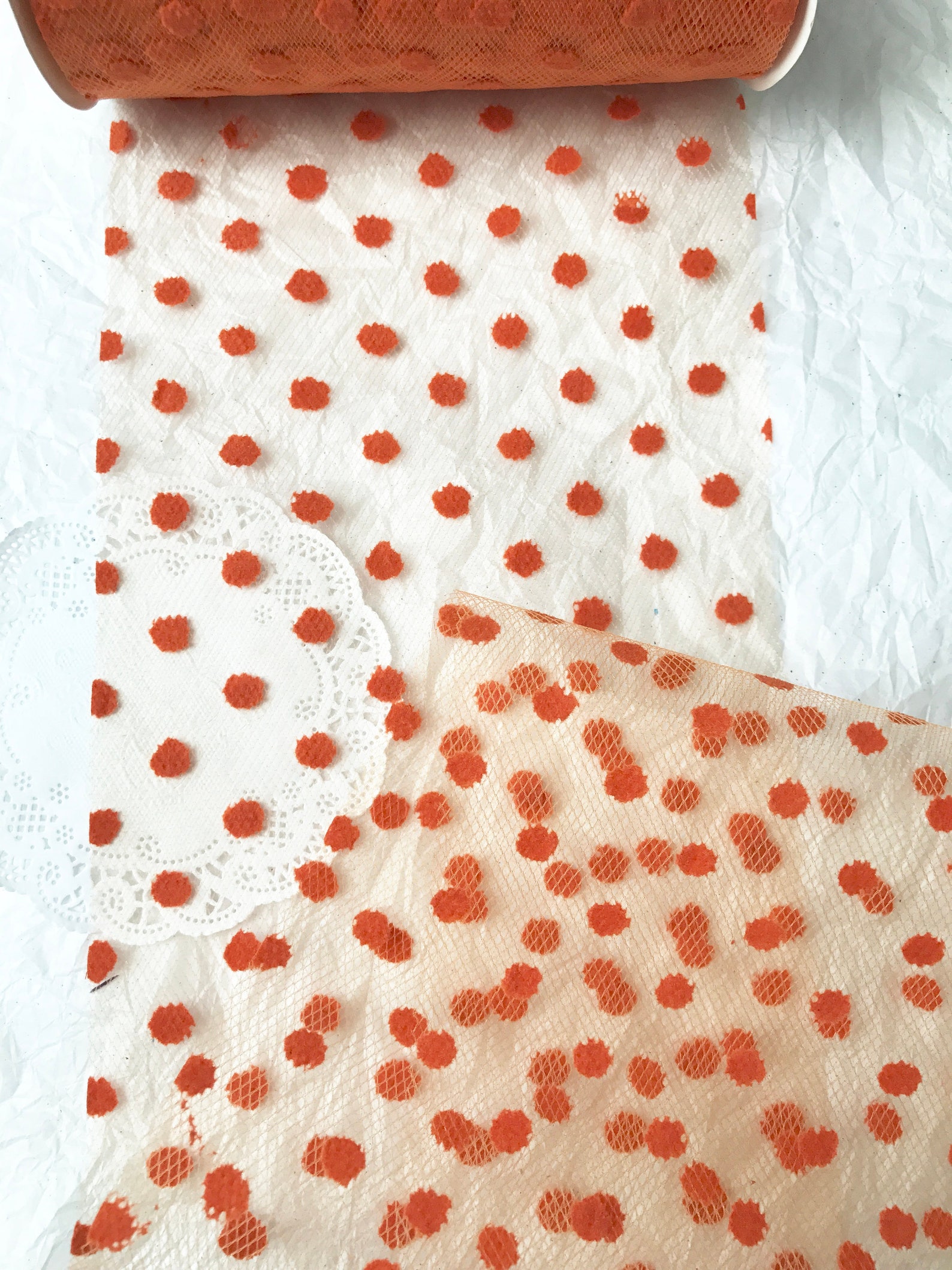 Orange Flocked POLKA Dot TULLE Mesh Ribbon - Etsy