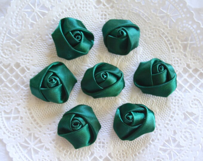 Satin Rose Rosettes, HUNTER GREEN, Rolled Roses - Etsy