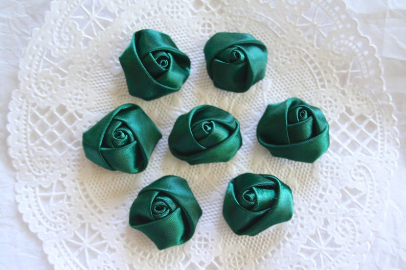 Satin Rose Rosettes HUNTER GREEN Rolled Roses - Etsy