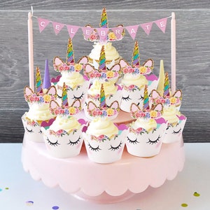 Unicorn Cupcake Wrappers Rainbow Theme Double Sided Etsy