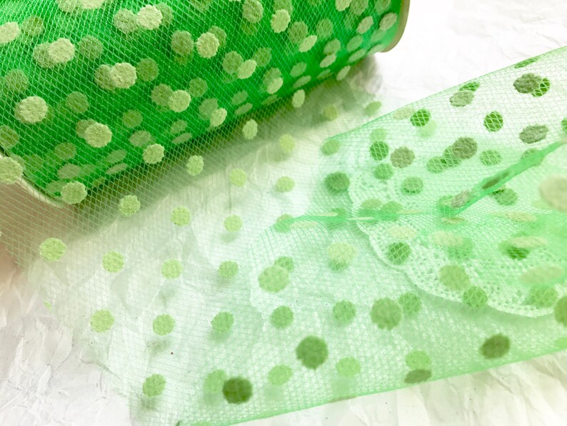 Spring Green Flocked POLKA Dot TULLE Mesh Ribbon - Etsy