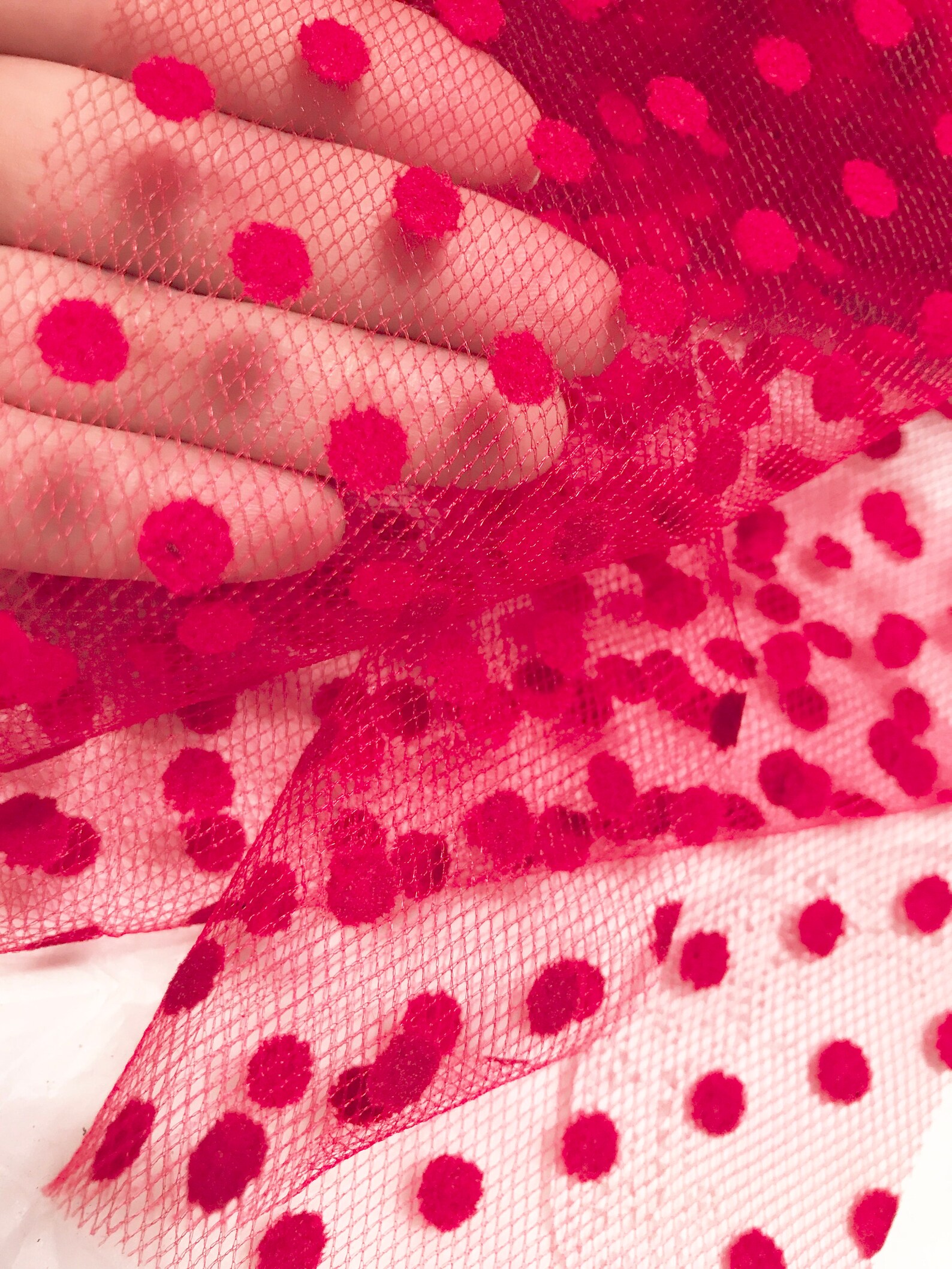 Red Flocked POLKA Dot TULLE Mesh Ribbon - Etsy