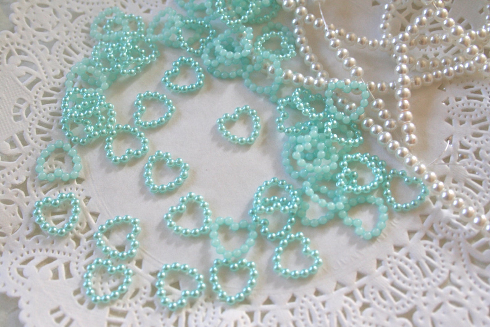 50 Aqua Blue Pearl Heart Flatback Cabochons - Etsy