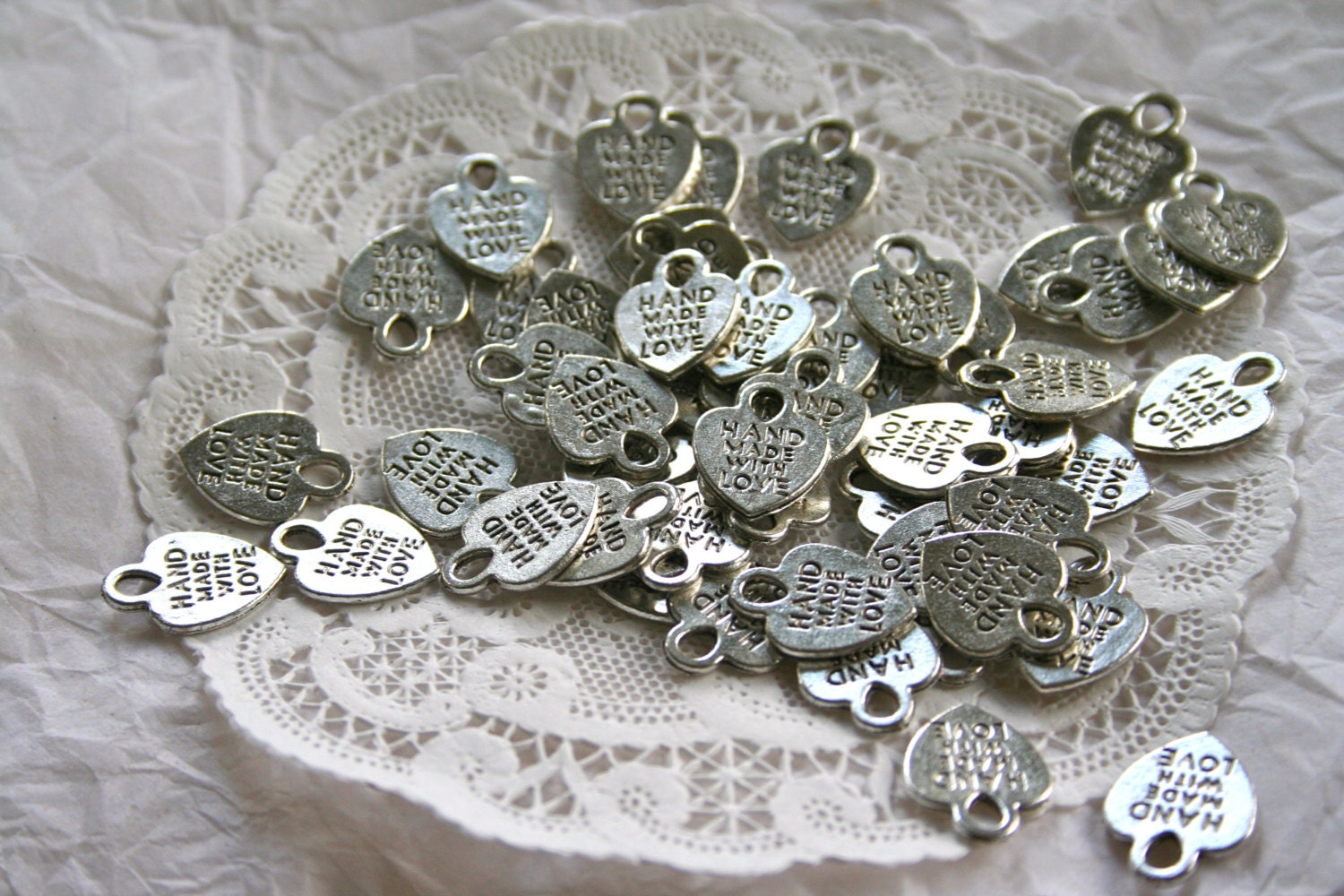 20 HEART Charms Handmade with Love Charms Antique | Etsy