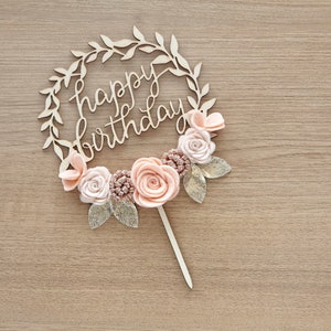 CAKE TOPPER - Pink Floral Felt Cake Topper - Flower Cake Topper ...