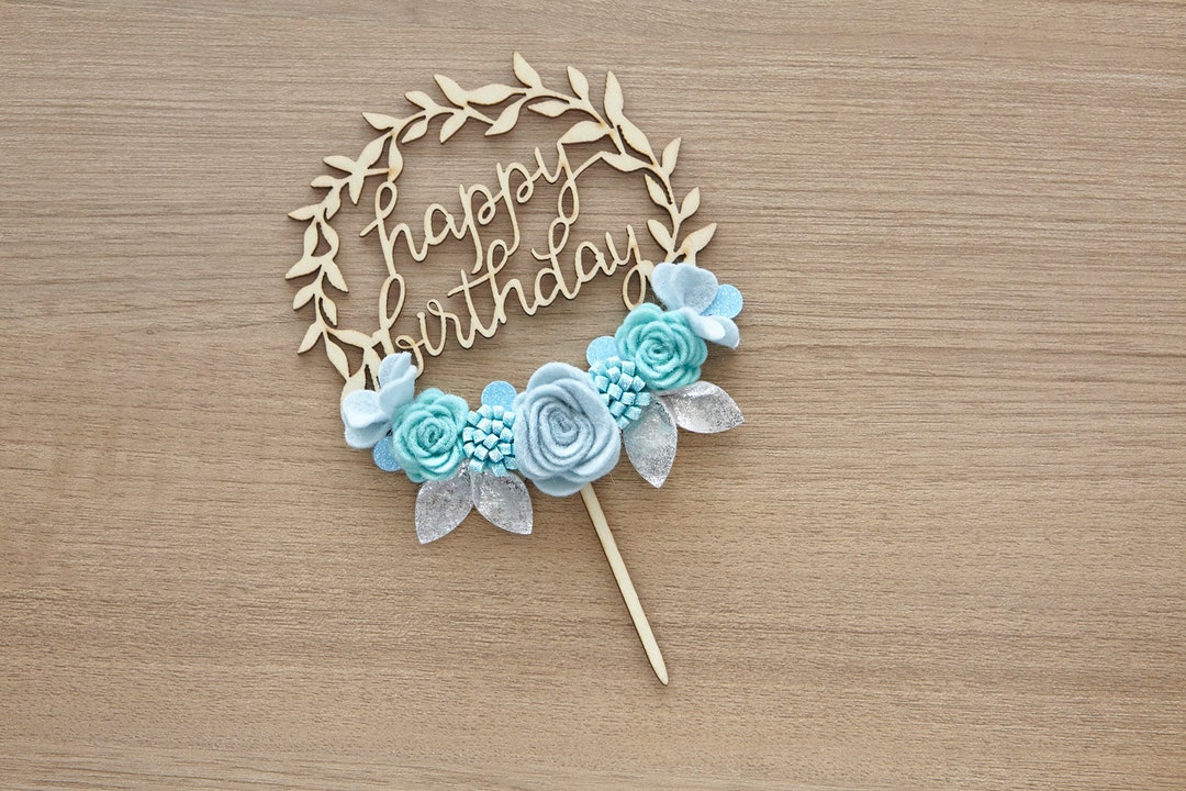 FROZEN CAKE TOPPER - Blue Floral Felt Cake Topper - Flower Cake Topper ...