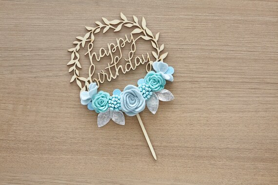 FROZEN CAKE TOPPER Blue Floral Felt Cake Topper Flower | Etsy