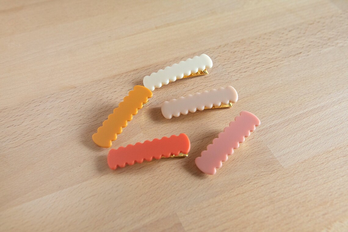 Build Your Own Matte Scallop Bar Clip Set/acrylic/acetate Pink Bar Hair ...
