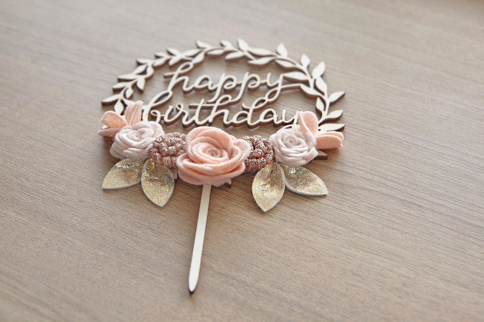 CAKE TOPPER Pink Floral Felt Cake Topper Flower Cake | Etsy