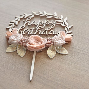CAKE TOPPER - Pink Floral Felt Cake Topper - Flower Cake Topper ...
