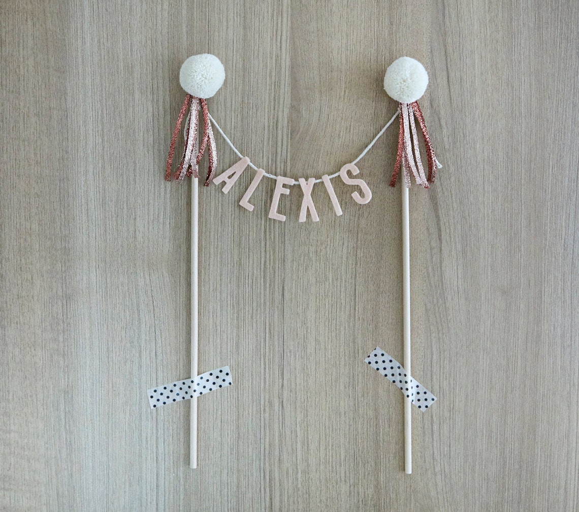 Customised Name CAKE TOPPER Pom Pom Cake Topper Cute Cake | Etsy