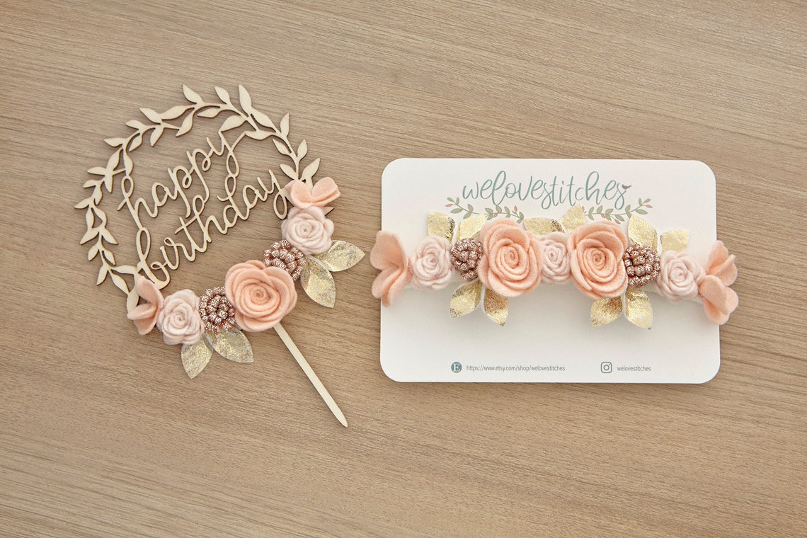 CAKE TOPPER Pink Floral Felt Cake Topper Flower Cake - Etsy