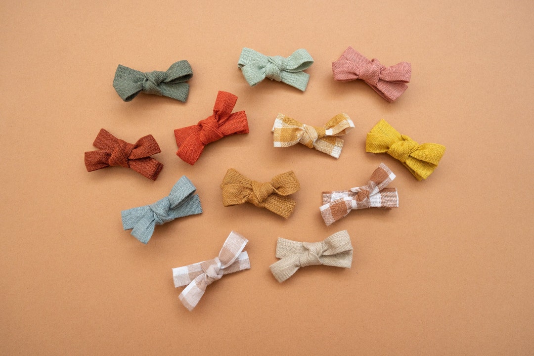 Linen Bow Hair Clip Hand Tied Linen Bows Linen Pigtails Bow Toddler ...
