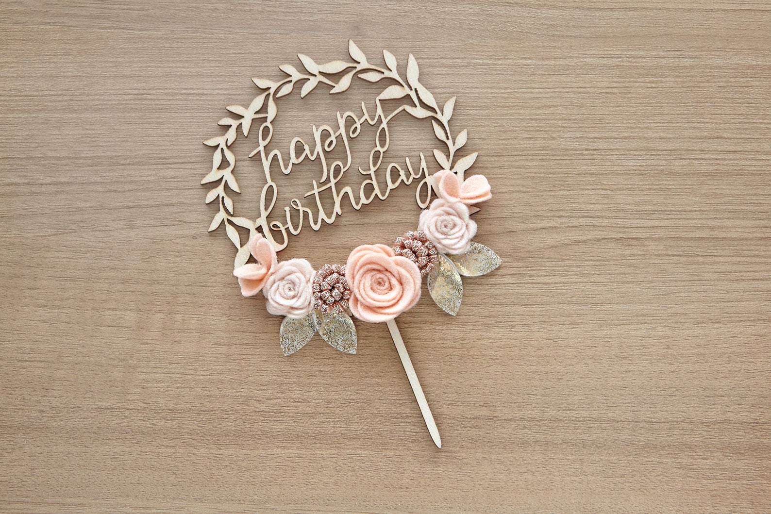 CAKE TOPPER Pink Floral Felt Cake Topper Flower Cake Topper Birthday ...