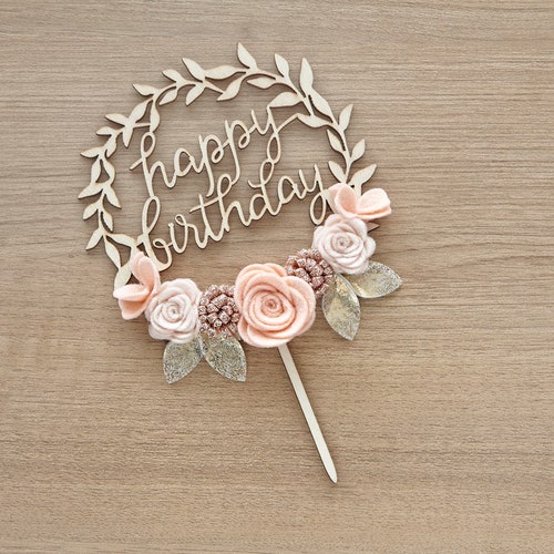 CAKE TOPPER Pink Floral Felt Cake Topper Flower Cake - Etsy