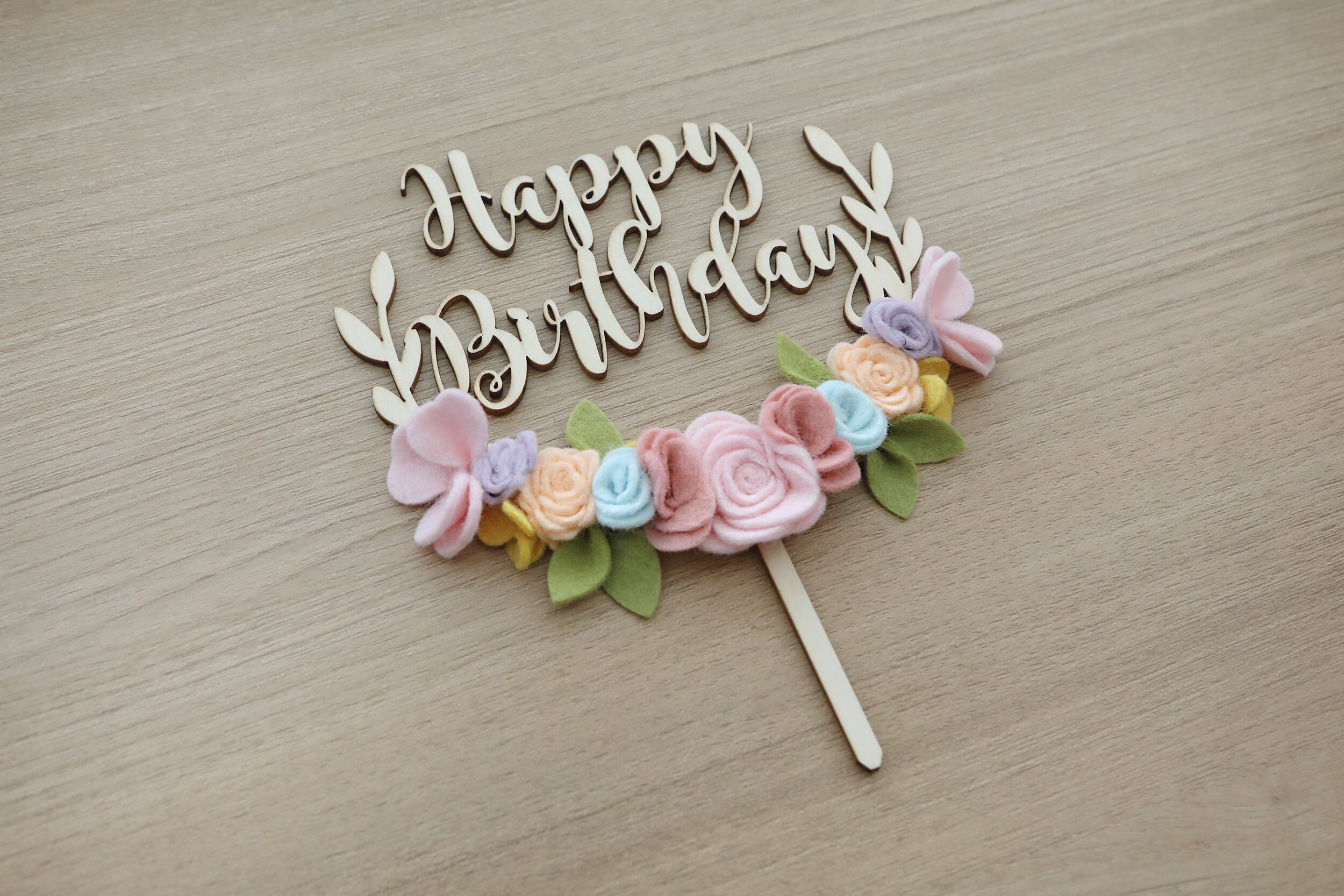 CAKE TOPPER - Rainbow Floral Felt Cake Topper - Flower Cake Topper ...