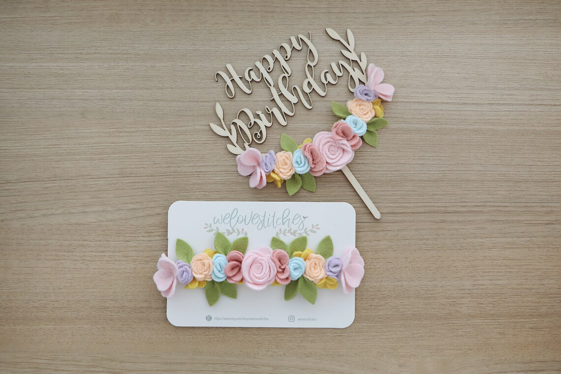 CAKE TOPPER Rainbow Floral Felt Cake Topper Flower Cake - Etsy