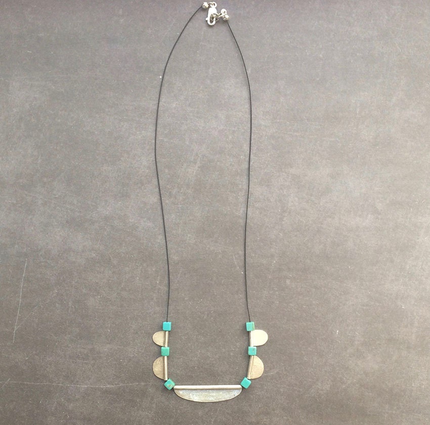 Short silver necklace - tribal necklace - turquoise stones - half moon ...
