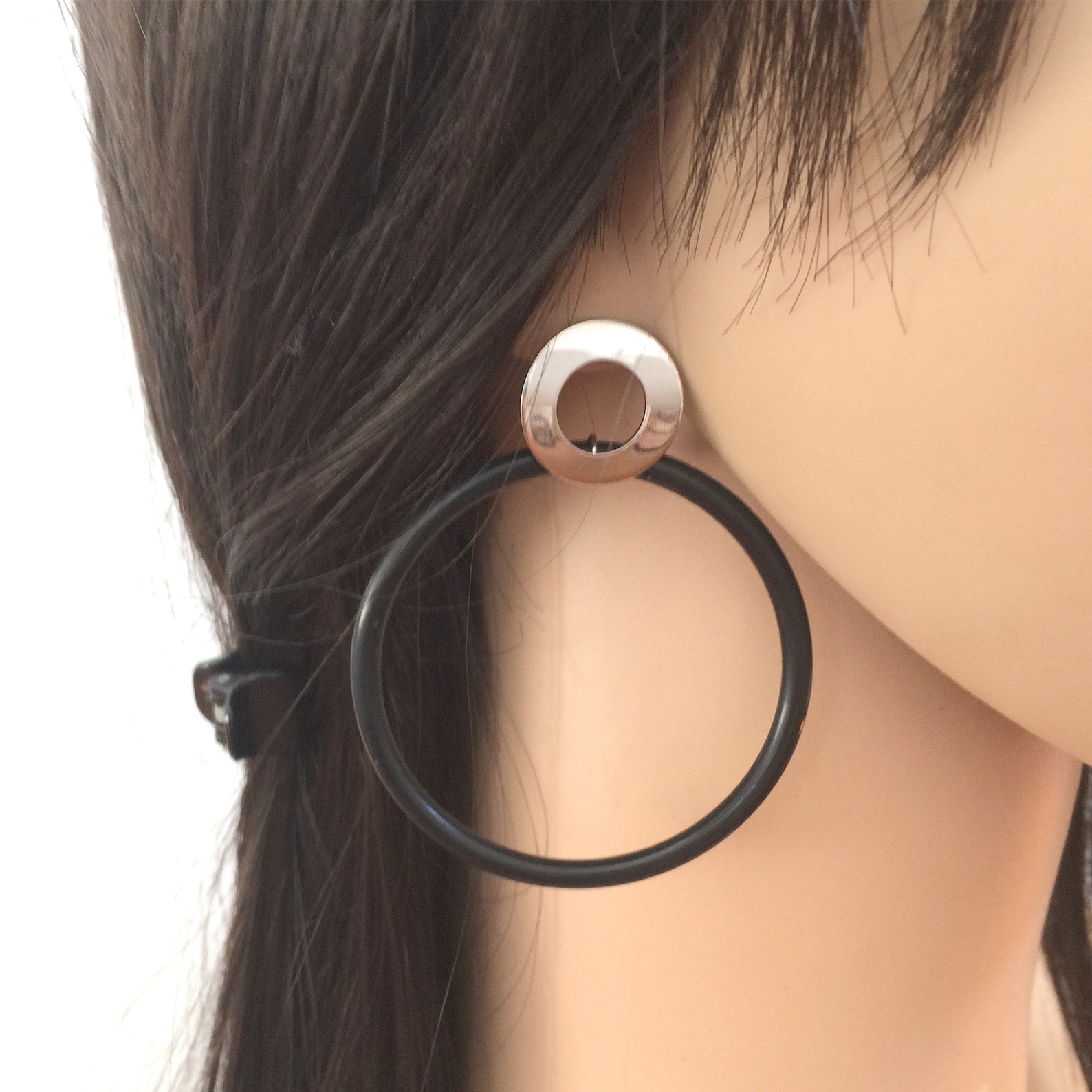 Large Black Hoop Earrings Statement Big Hoops Minimalist - Etsy