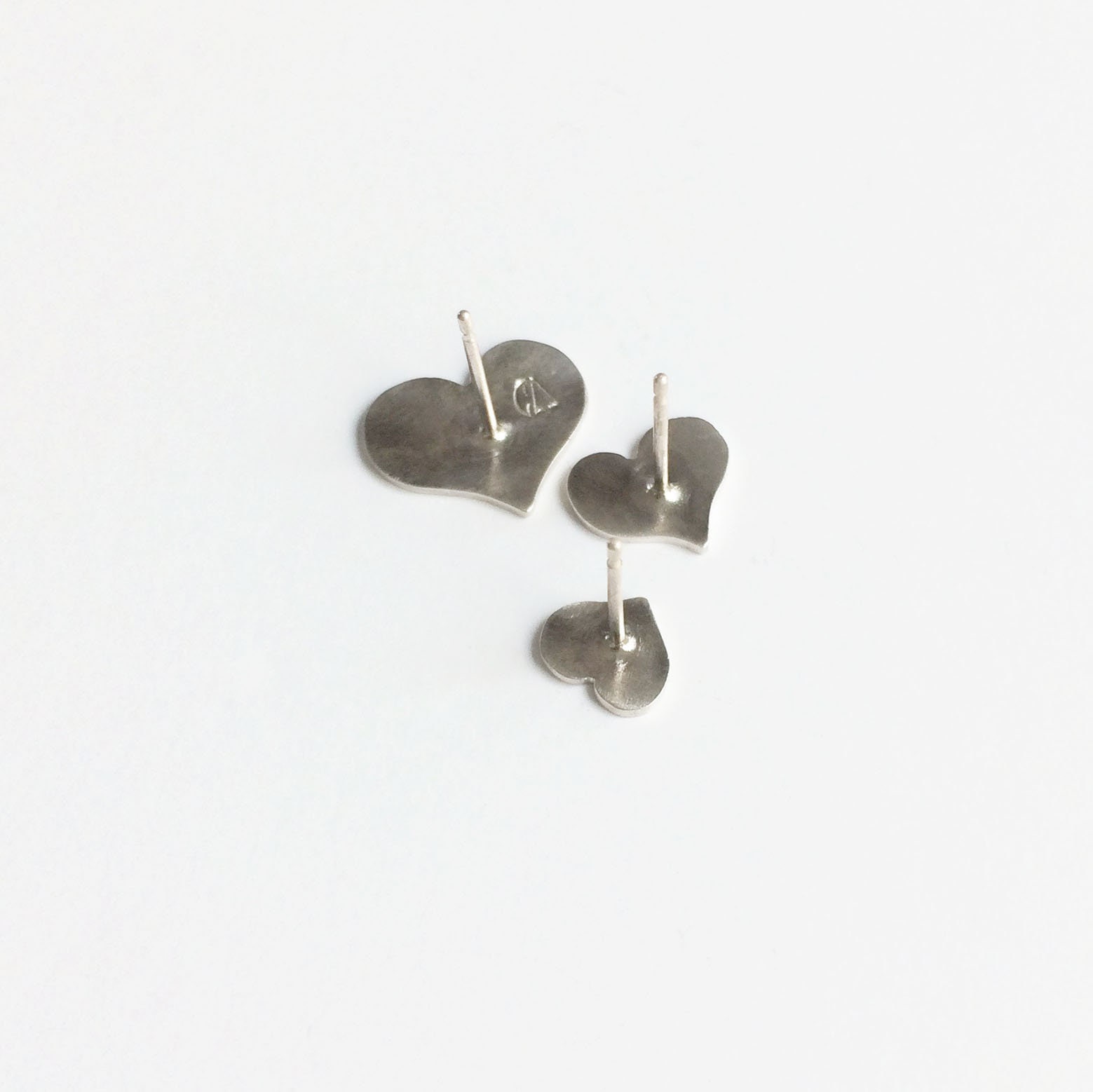 Three silver hearts stud earrings - three different sizes heart ...
