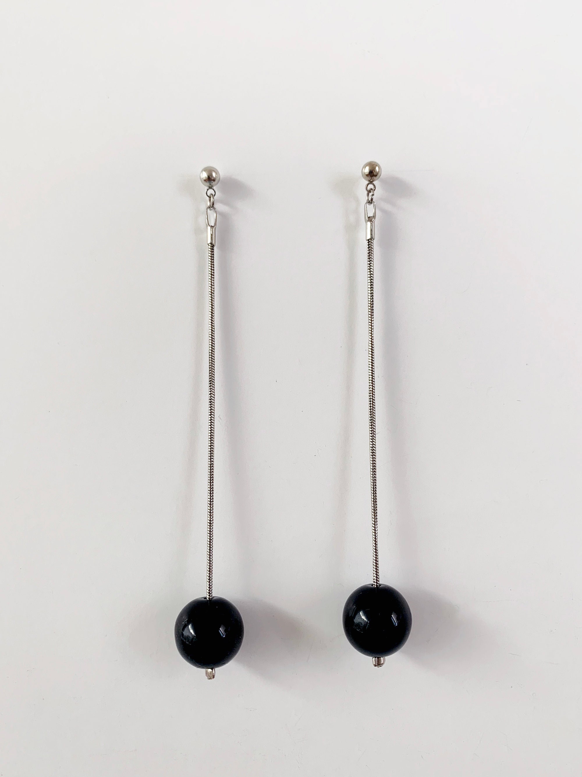 Long black ball earrings drop minimalist sphere earrings