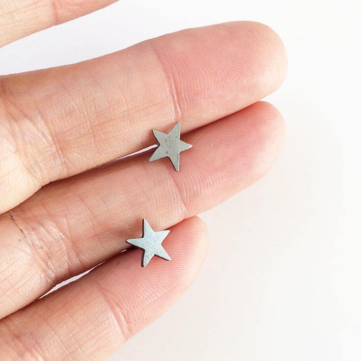 Stud star earrings - oxidazed silver star earrings - tiny stars ...