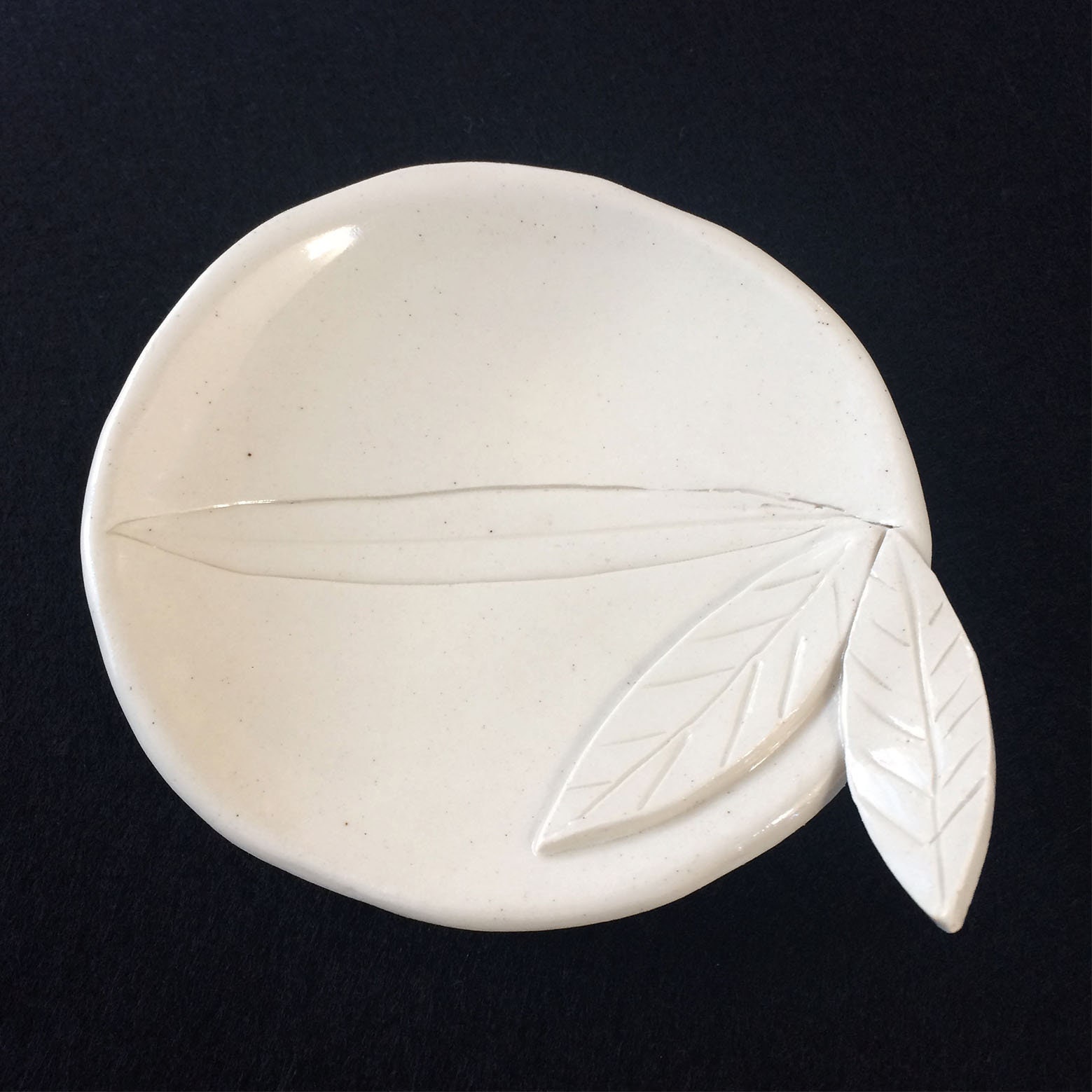 Ceramic leaf plate - jewelry dish - white stoneware - small decorative ...