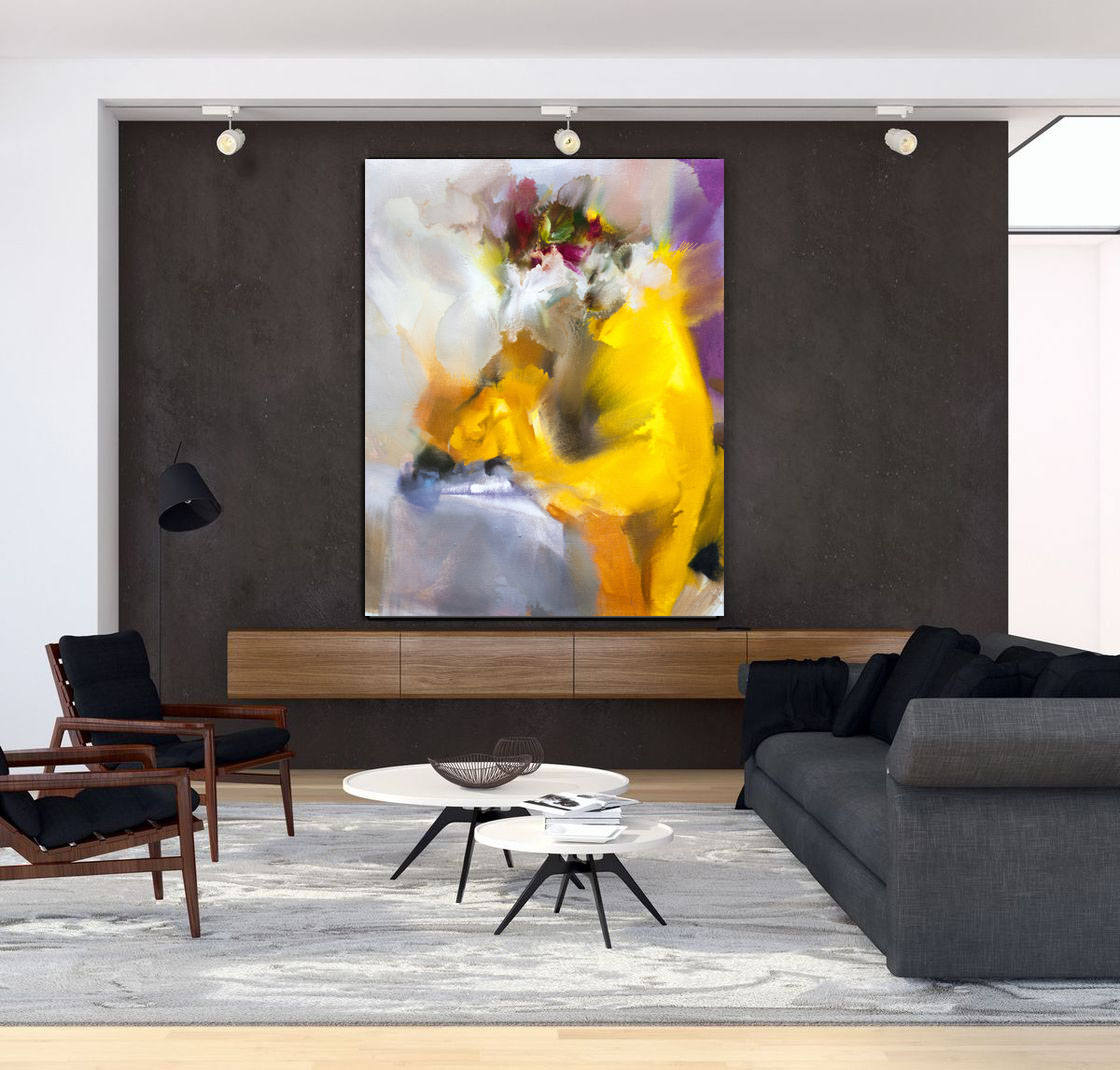 LARGE Wall Art PRINT on Canvas, Giclee Print Yellow, Abstract Canvas ...