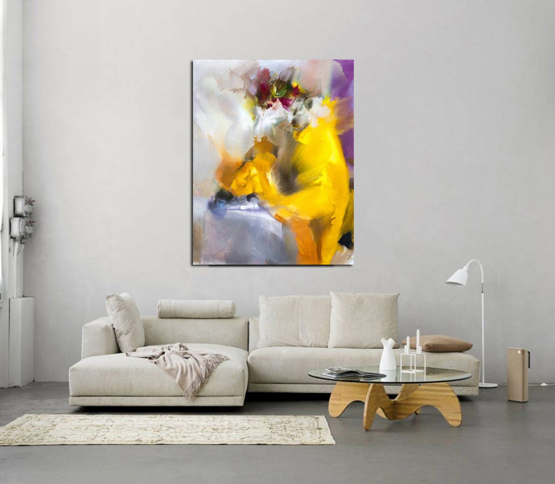 LARGE Wall Art PRINT on Canvas, Giclee Print Yellow, Abstract Canvas ...