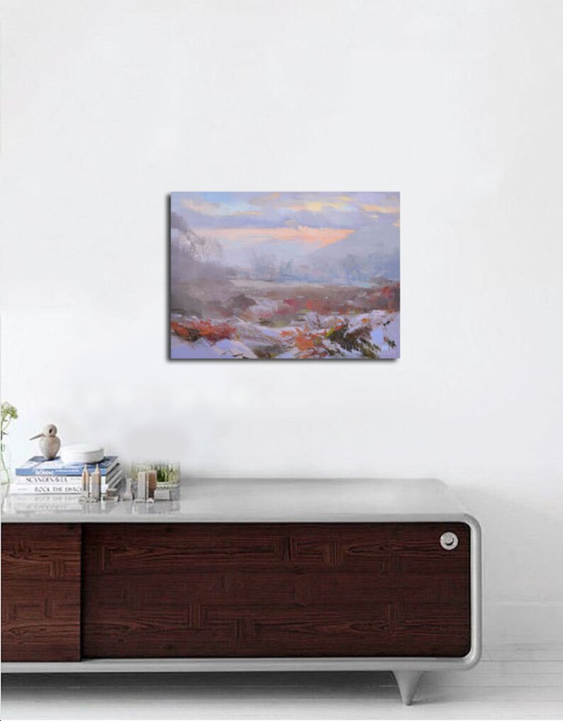 Winter painting Abstract landscape oil painting Blue art oil | Etsy