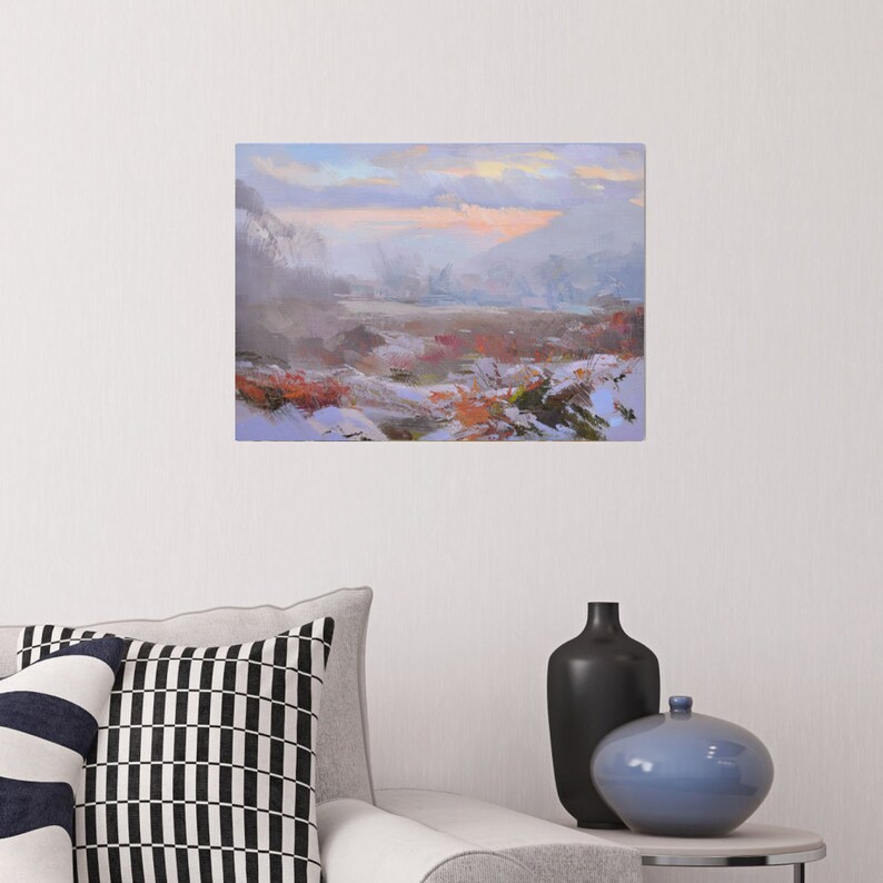 Winter painting Abstract landscape oil painting Blue art oil | Etsy