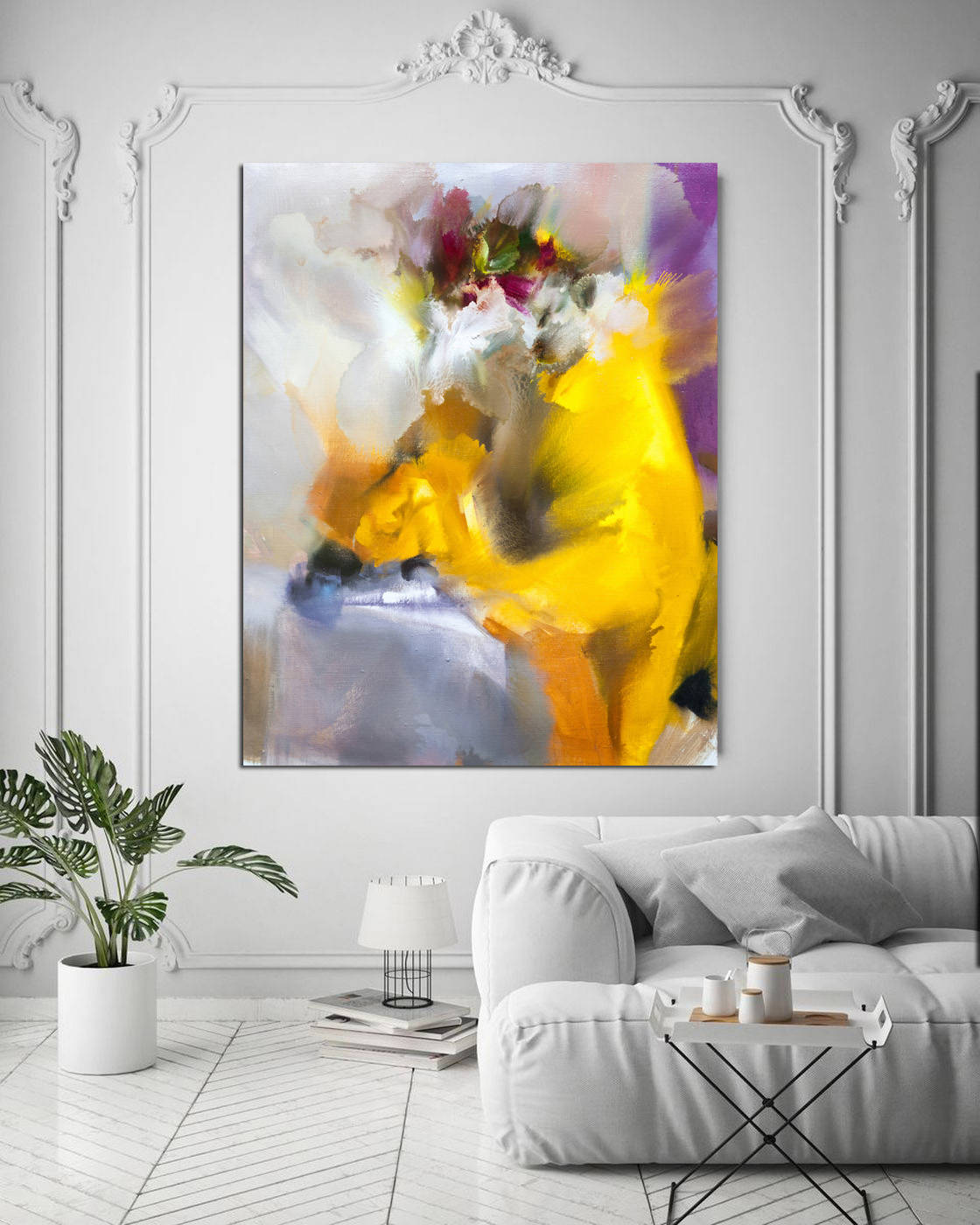 LARGE Wall Art PRINT on Canvas, Giclee Print Yellow, Abstract Canvas ...