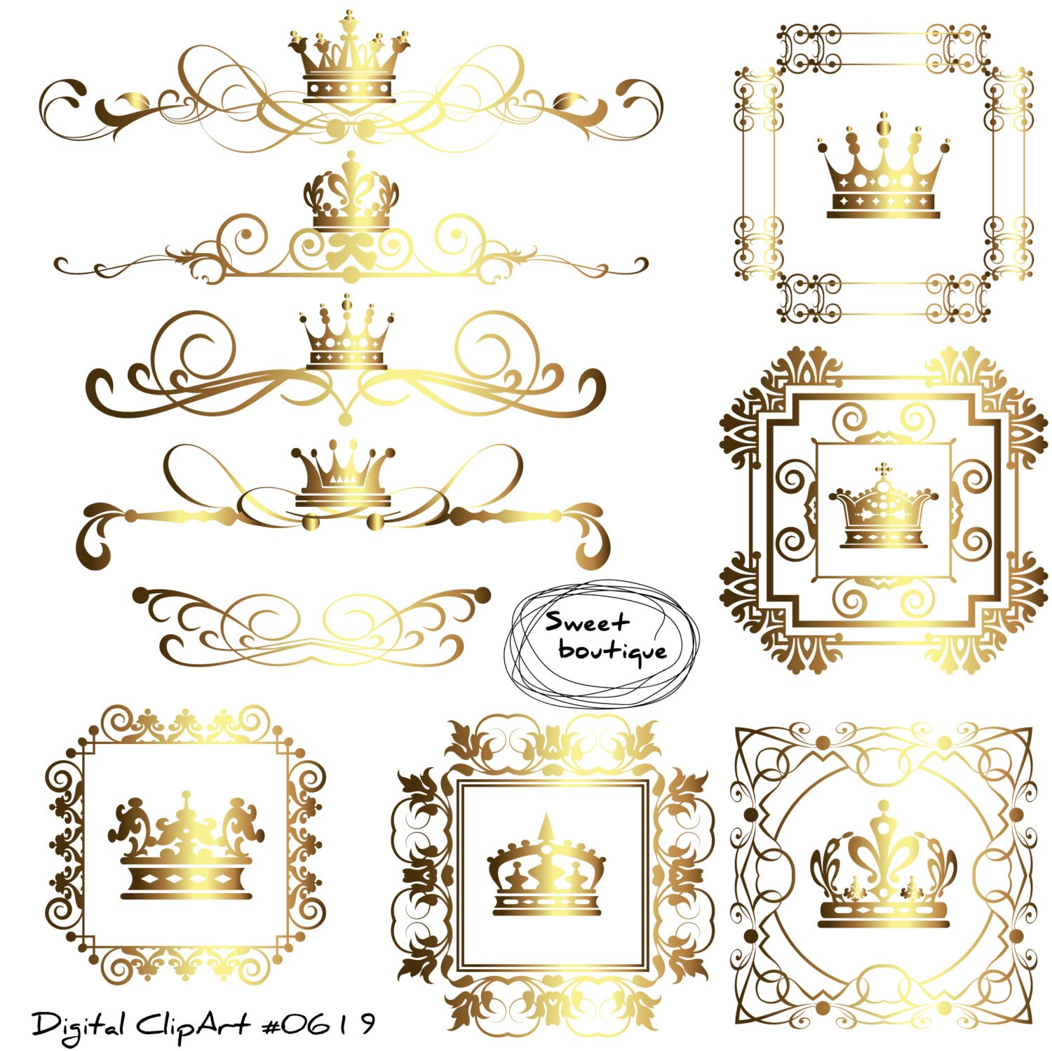 Crown border Digital Borders Frames clipart Crown frame | Etsy