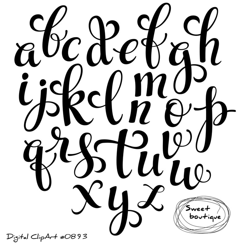 Black font clip art Handdraw digital Alphabet Alphabet | Etsy