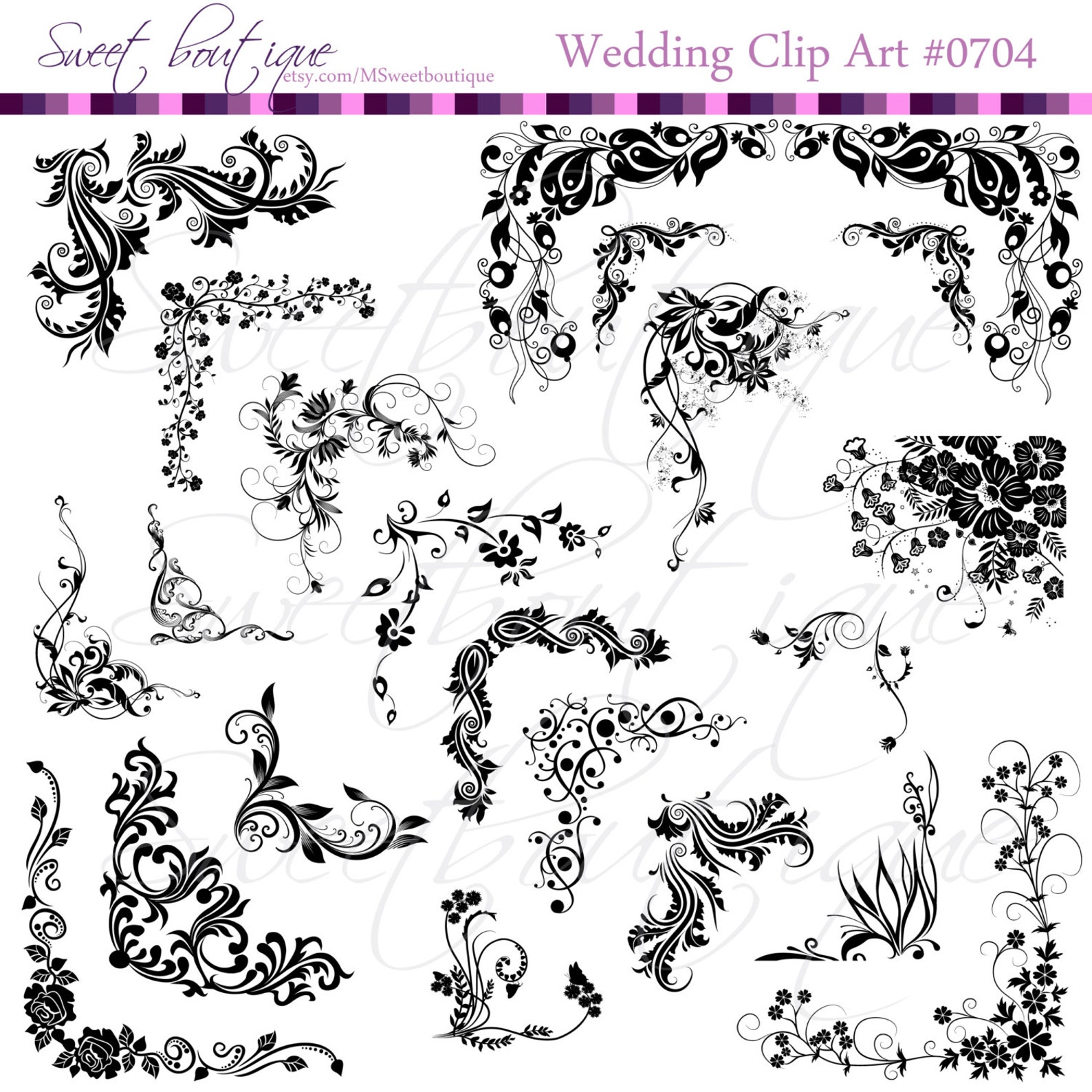 FLOWER Digital Frames Clip Art Elegant Corners Scroll Clip art | Etsy