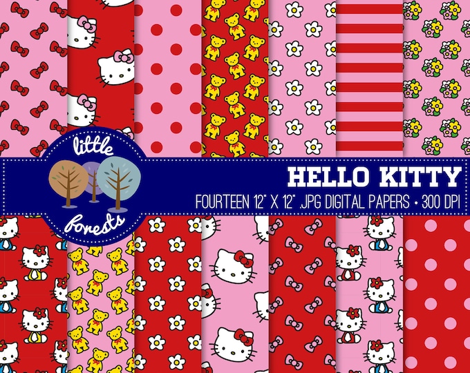 Hello Kitty Digital Scrapbook Paper Pack 12 X 12 Pink and Red BUY 2 GET ...