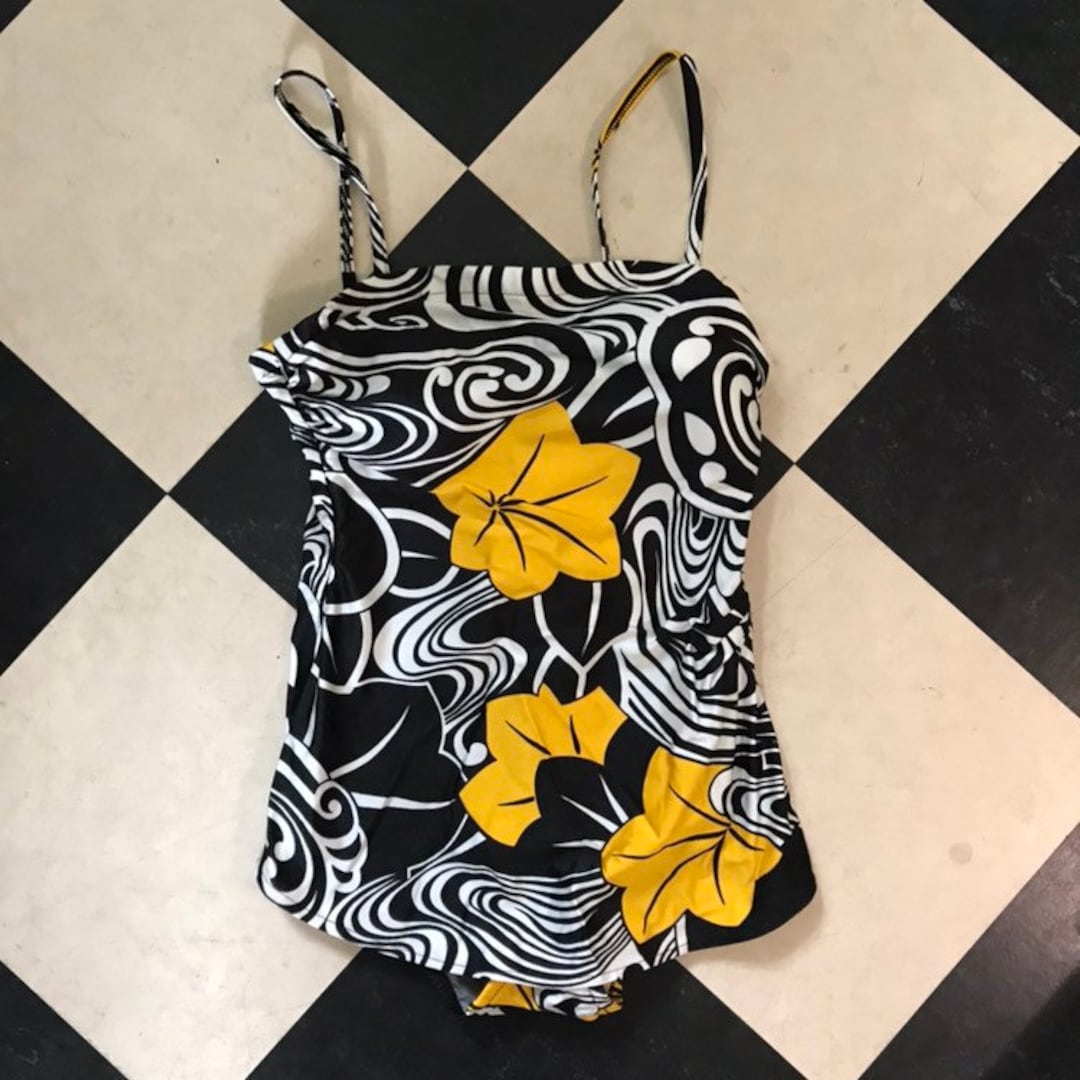 Vintage Swimsuit /medium Swimsuit / 1960's Bright Yellow Black White ...