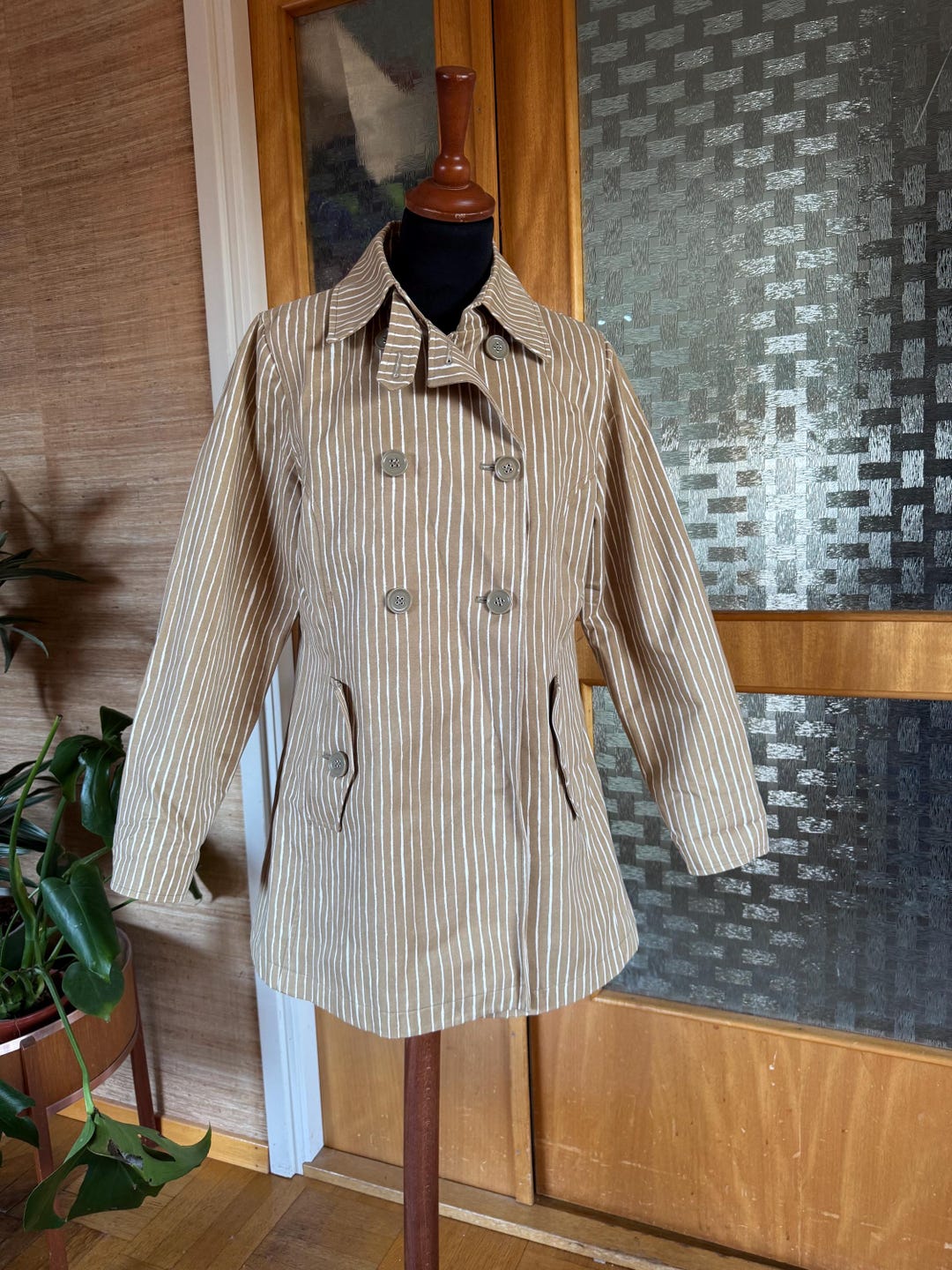 Marimekko Trench Coat Jacket / Striped Beige White / Size Small but ...