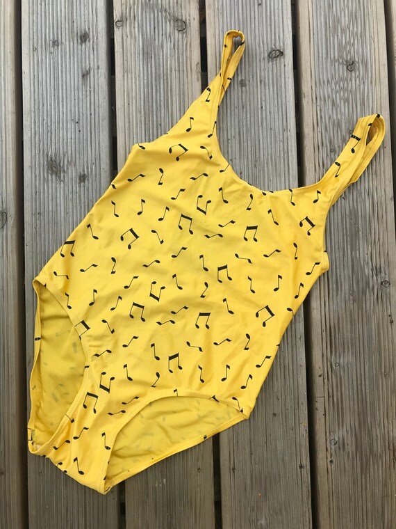 Vintage Swimsuit Sunny Yellow Notes / Small - Medium … - Gem