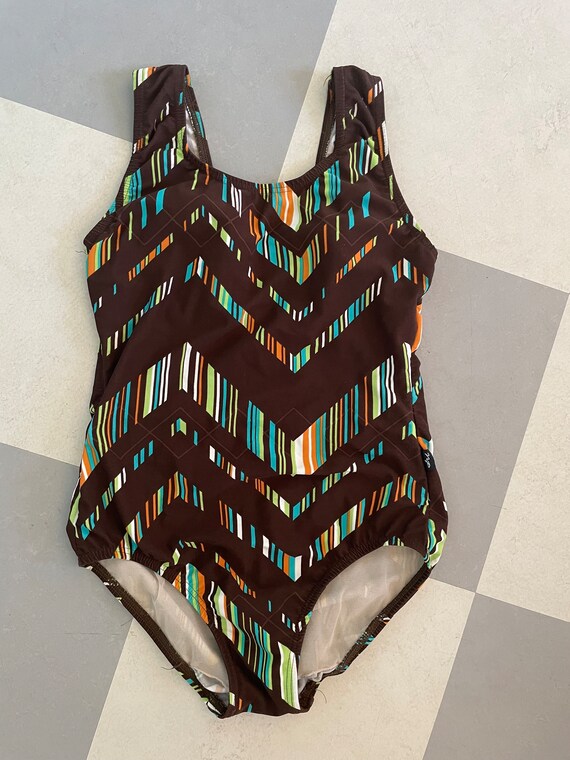 Vintage Japanese Swimsuit Medium 1960s Brown Ret Gem