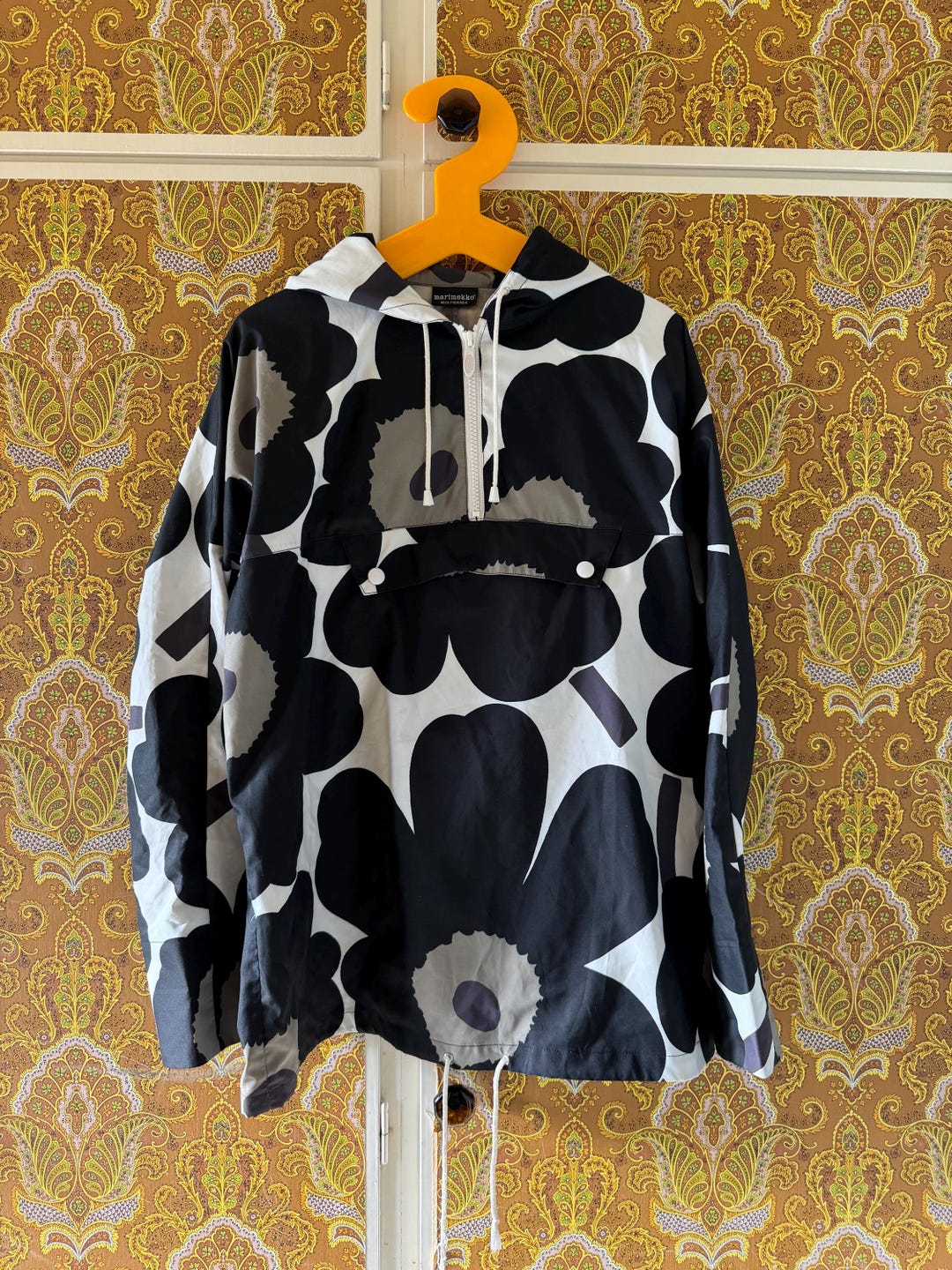 RESERVED Vintage Marimekko Anorak: 1990s Finnish Black Unikko Flowers ...