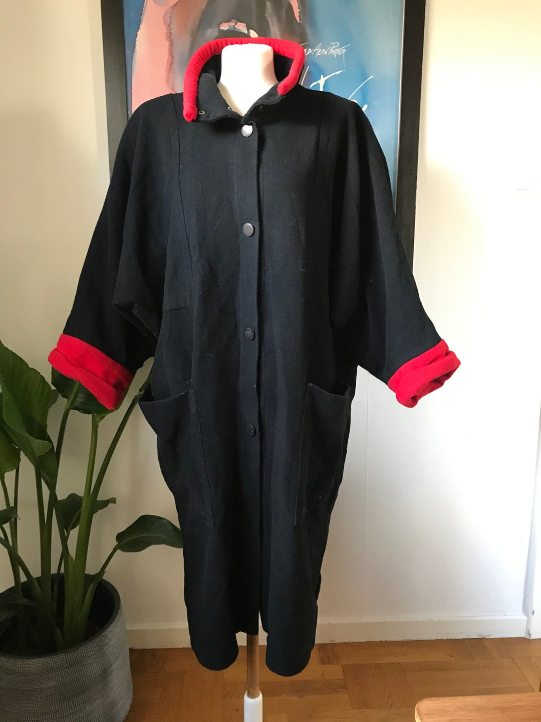 Vintage Marimekko Winter Coat Jacket / Black Red Wool / Size Medium ...