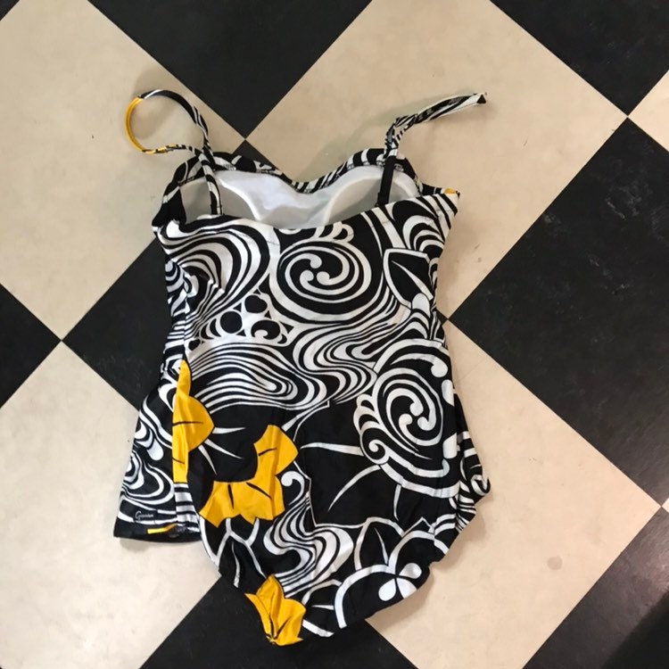 Vintage Swimsuit /medium Swimsuit / 1960's Bright Yellow Black White ...