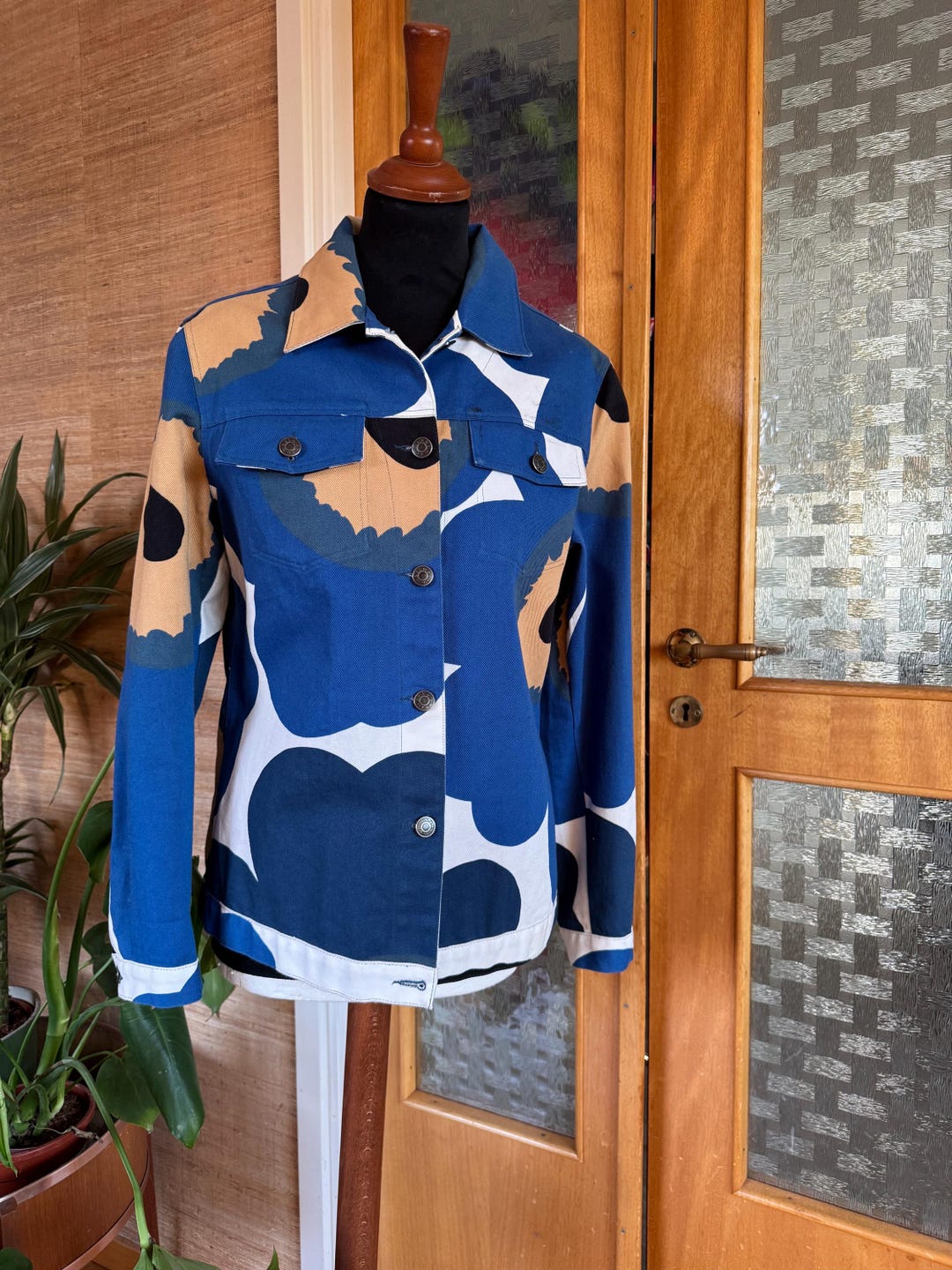 Marimekko Unikko Denim Jacket / Blue Beige White / Medium / 1990 - Etsy